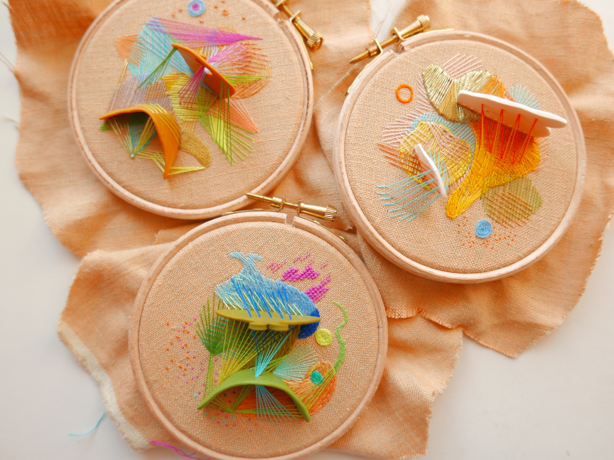 Experimental embroidery - combining polymer clay and cotton thread ...