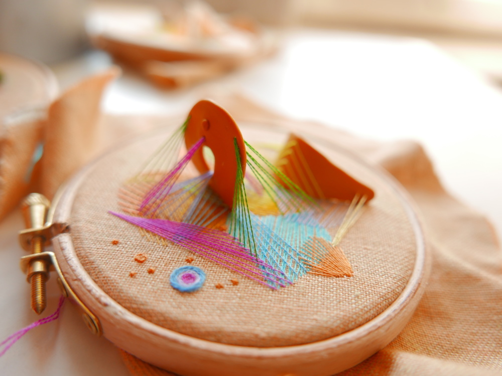 Experimental embroidery - combining polymer clay and cotton thread ...